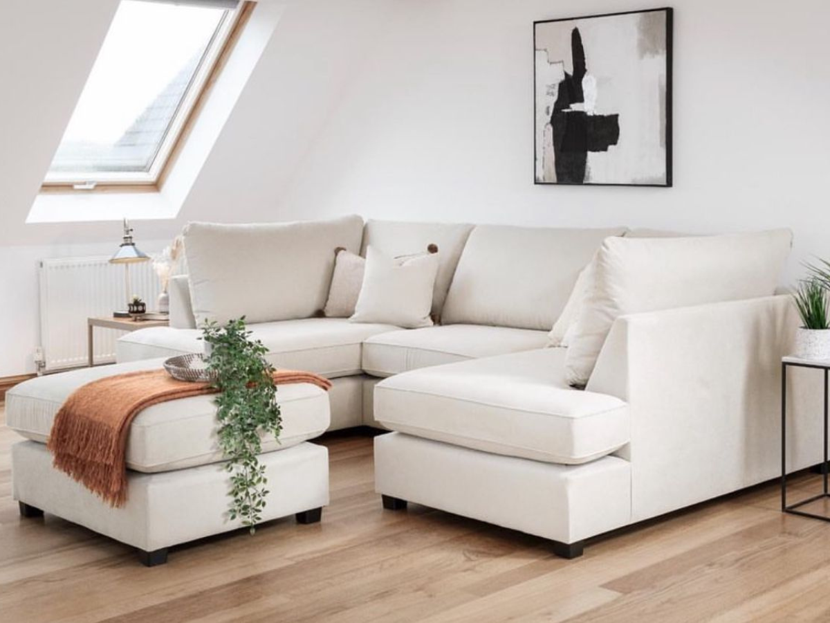 Savoy Full Back Small U Shape Corner Cream Footstool